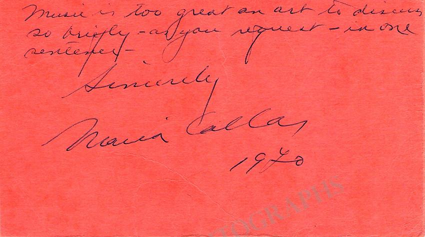 Maria Callas Autograph Text Quote Signed 1970 – Tamino