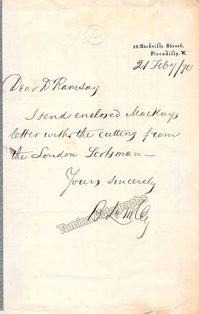 Benjamin Lumley - Autograph Note Signed 1874 – Tamino
