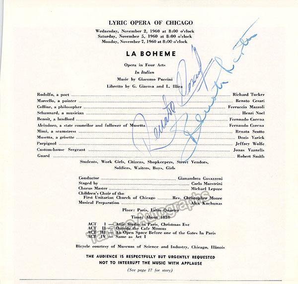 Lyric Opera of Chicago - Signed Program Clips and Cast Pages 1960s (Va ...