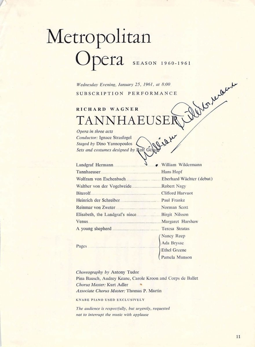 Metropolitan Opera Autograph Cast Pages 1960-1969 (II) – Tamino