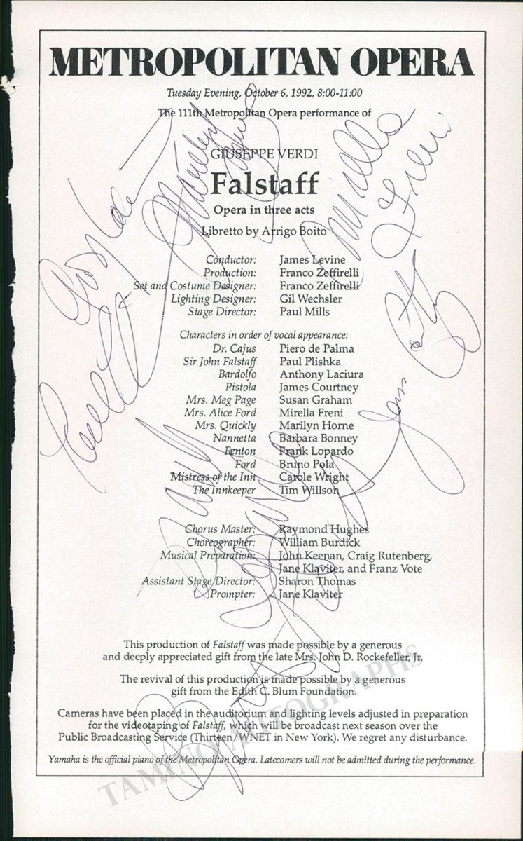 Metropolitan Opera Autographs Signed Cast Pages 1990-2003