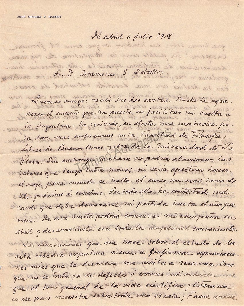 Jose Ortega y Gasset Autograph Letters Signed 1916-1918