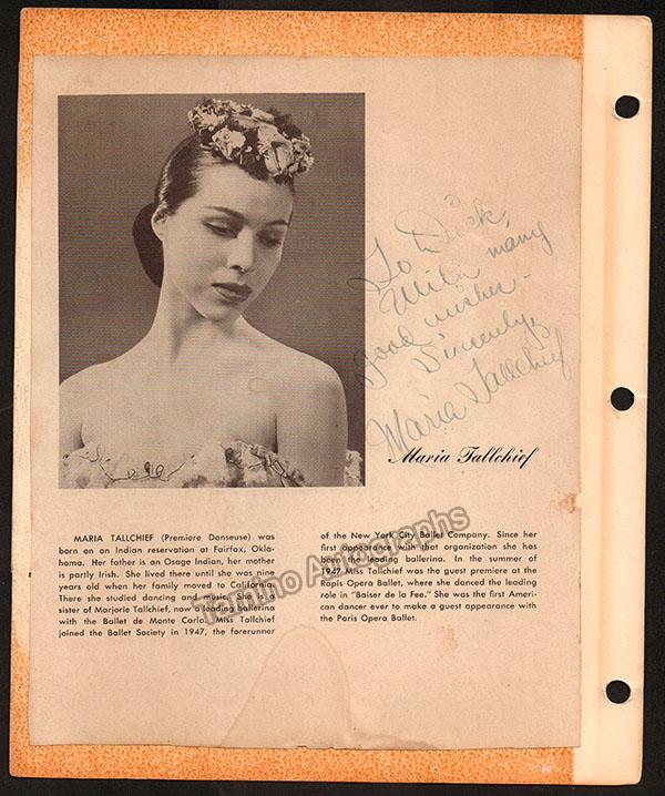 Maria Tallchief - Andre Eglevsky Autographs Signed Photos – Tamino ...